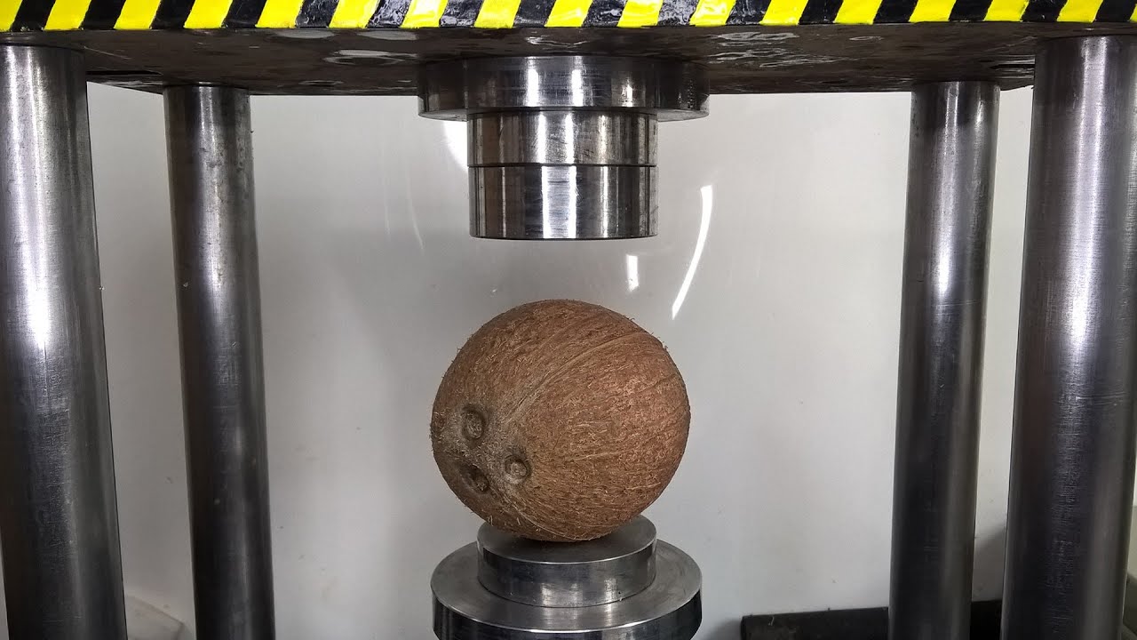 Using a hydraulic press to break coconuts - YouTube