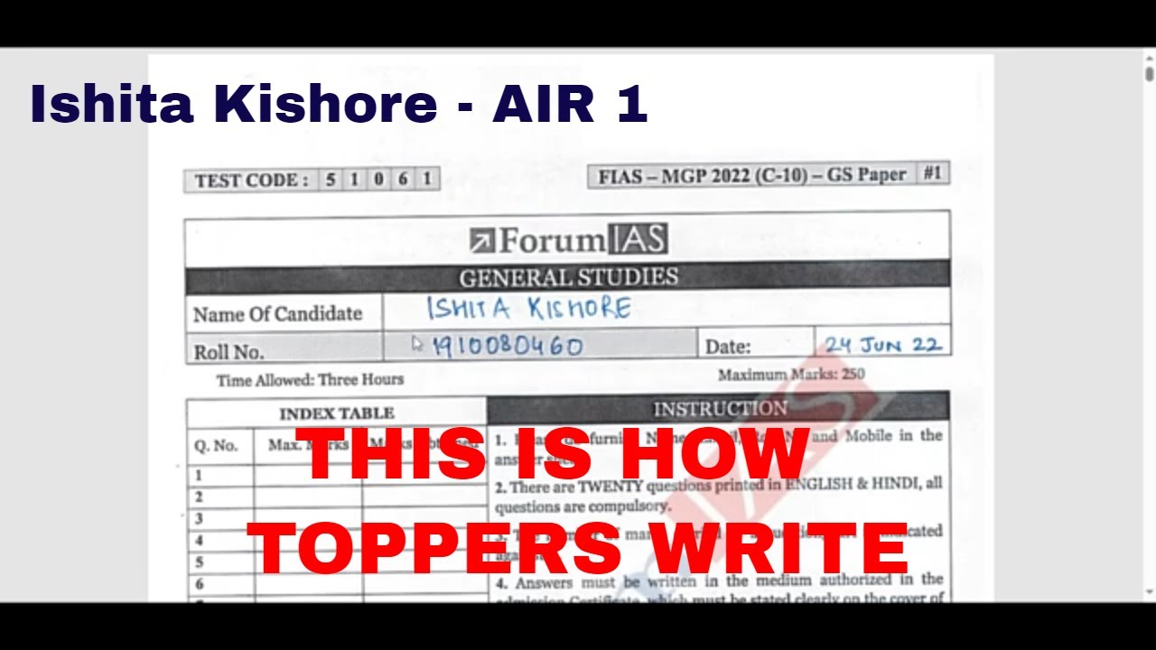 ISHITA KISHORE'S WAY OF ANSWER WRITING | TOPPER'S TECHNIQUE | UPSC CSE ...