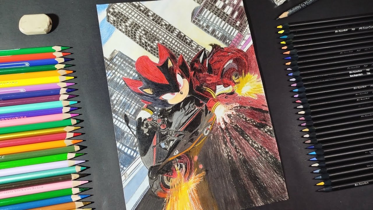 Dibujo Póster de Shadow con Moto | Sonic 3 La película | Drawing Poster ...