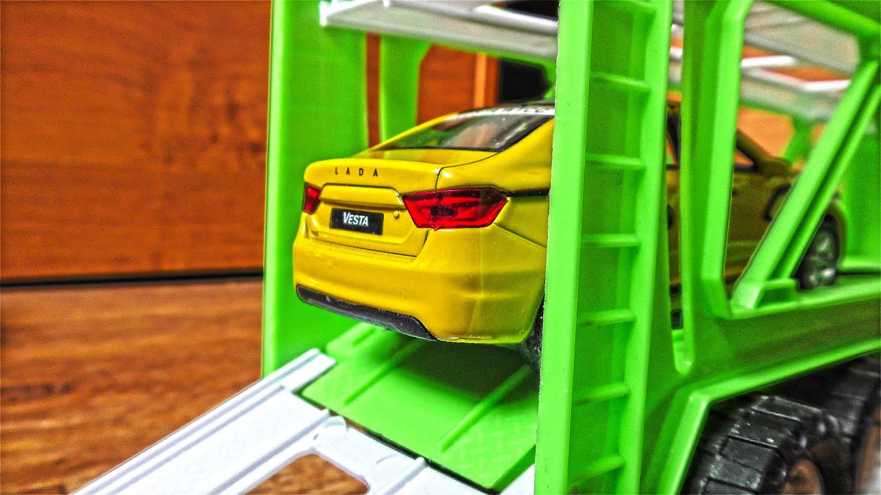 Plastic Car Transporter Carrying Various Model Cars - YouTube