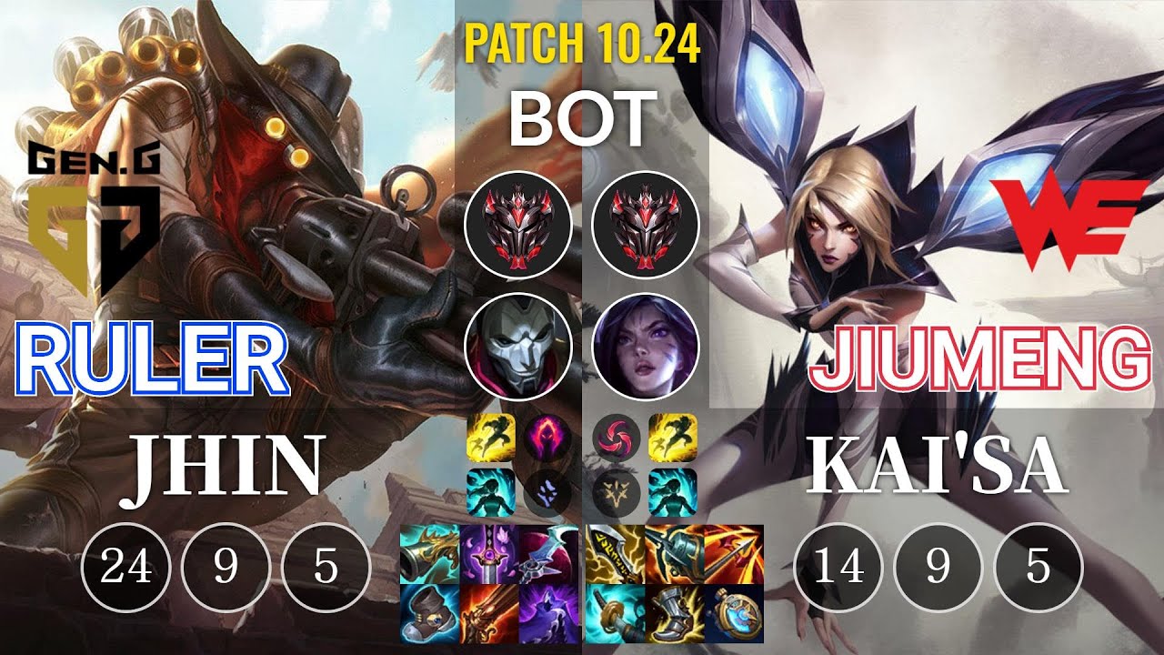 GEN Ruler Jhin vs WE Jiumeng Kai'Sa Bot - KR Patch 10.24 - YouTube