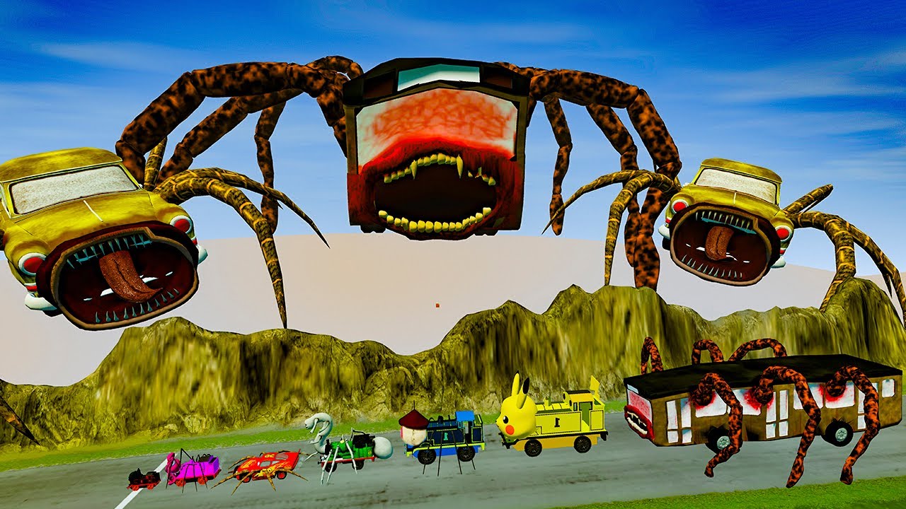 All monsters Big & Small Cars vs Downhill Madness with BUS EATER & CAR ...