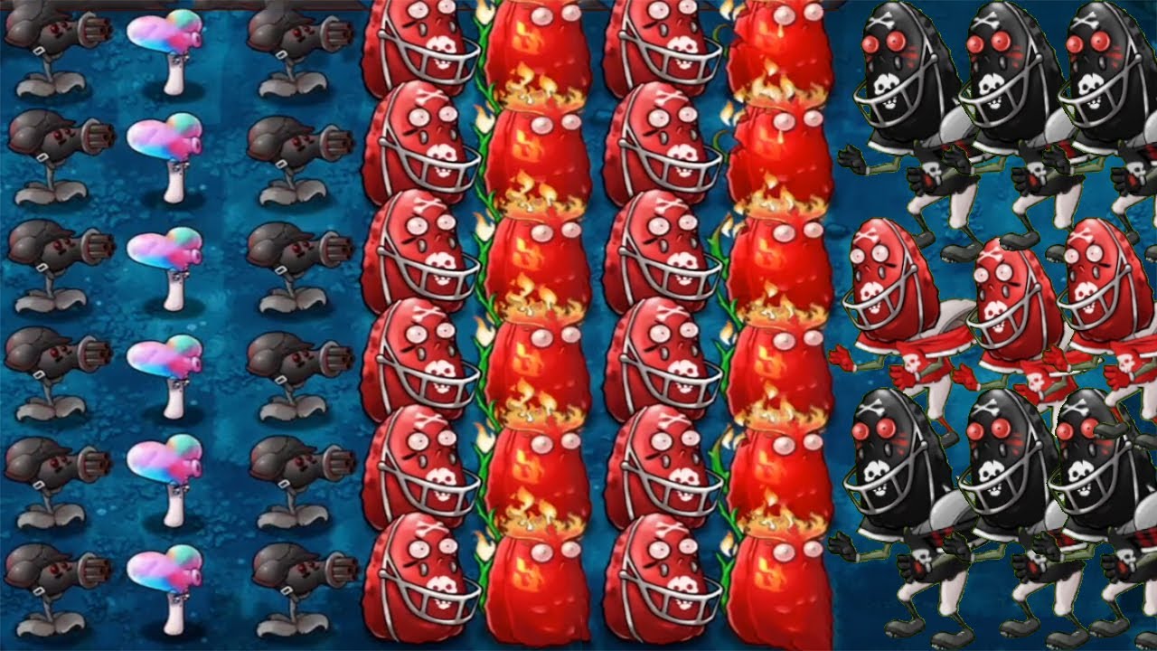 Gatling Doom + Charm-shroom + Rugby Tall-nut Vs Giga Zombies Rugby ...