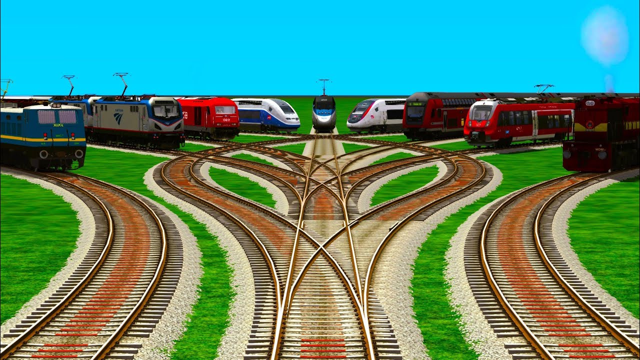 9 Train Crossing Branched Railroad Tracks At Diamond Railroad Crossing ...