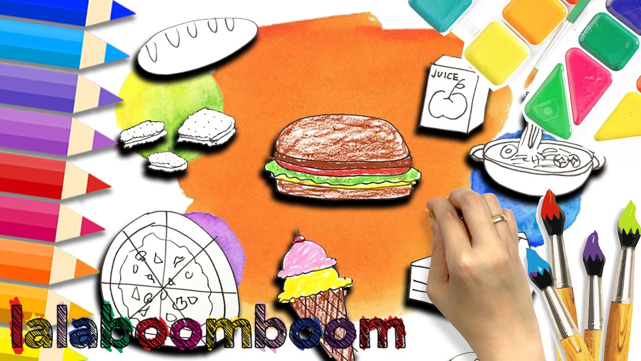 Delicious foods coloring and drawing for Kids | LALABOOMBOOM - YouTube