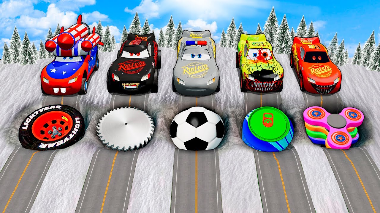 Mega pits with McQueen and Pixar Cars Vs Big & Small Lightning McQueen ...