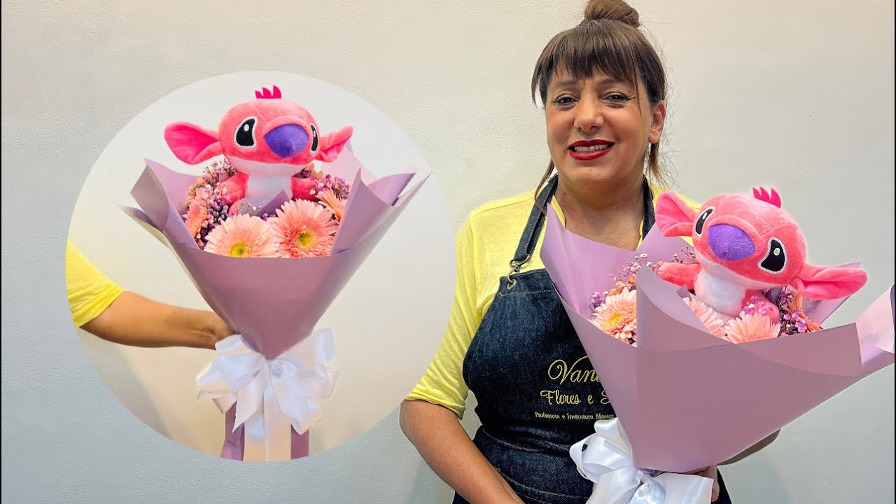 BUQUÊ DE FLORES LUXO COM STITCH VENDE MUITO - YouTube