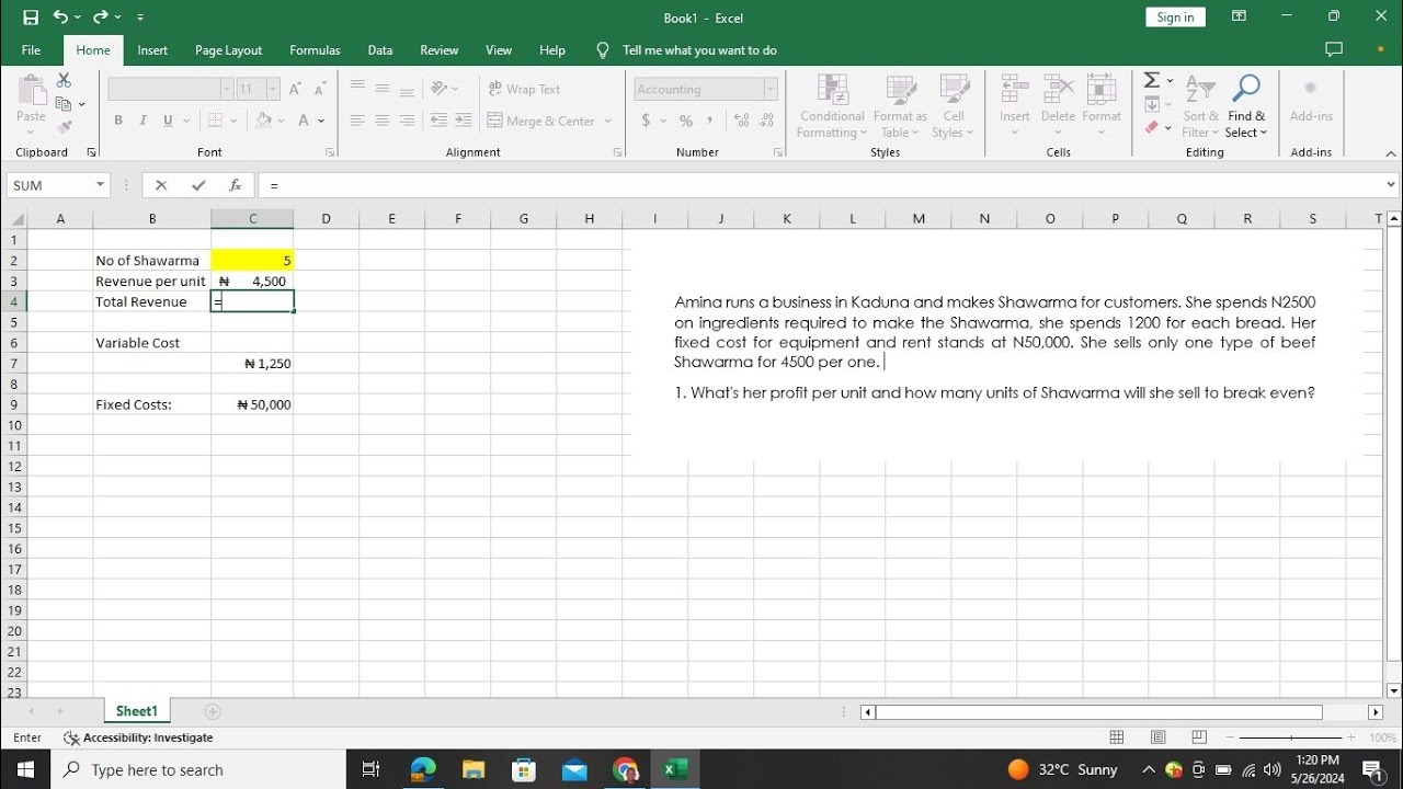 How to calculate profit/loss and a break-even point in MS Excel for a ...