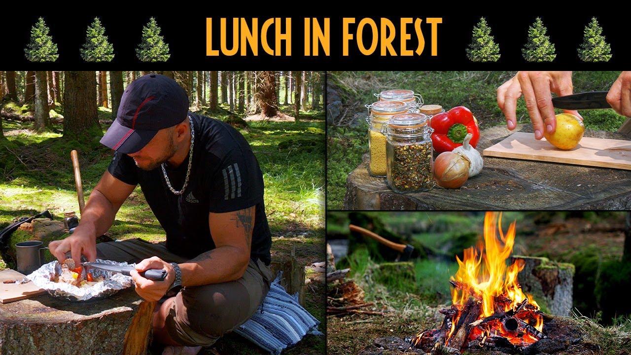 Lunch in Forest🌲Camping, Cooking, and Relaxation by the Stream - YouTube