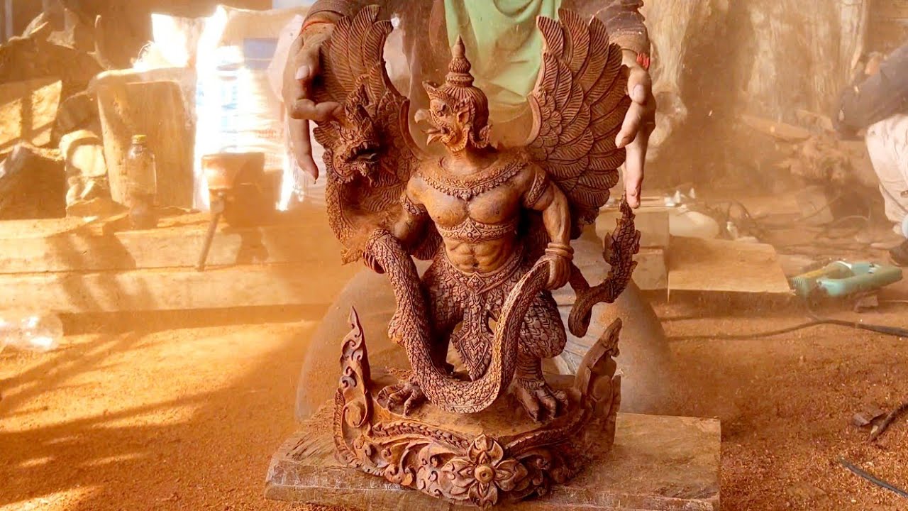 Carving King Garuda Cathing King Dragon From A Pices Of Wood ...