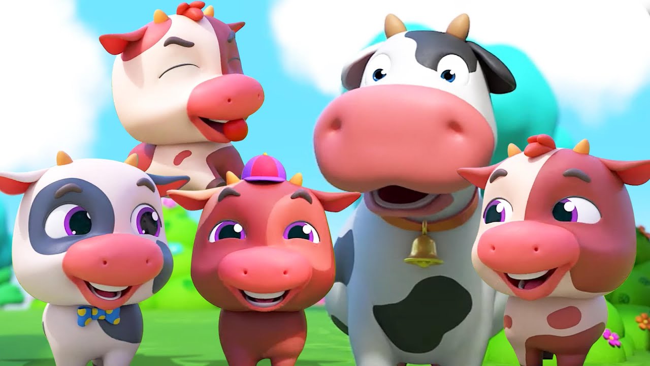 Five Little Cows, Animal Cartoons and Number Rhymes for Kids - YouTube