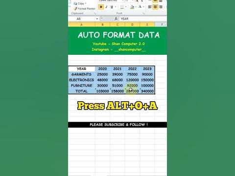 Excel Tips and Tricks | Auto Format Data in Excel #shorts #excel - YouTube