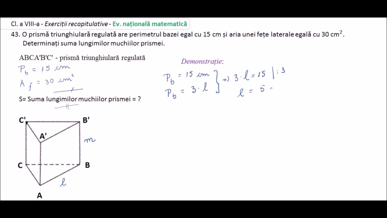 Clasa a VIII-a - Recapitulative Ev. nationala mate -ex. 43 - prisma ...