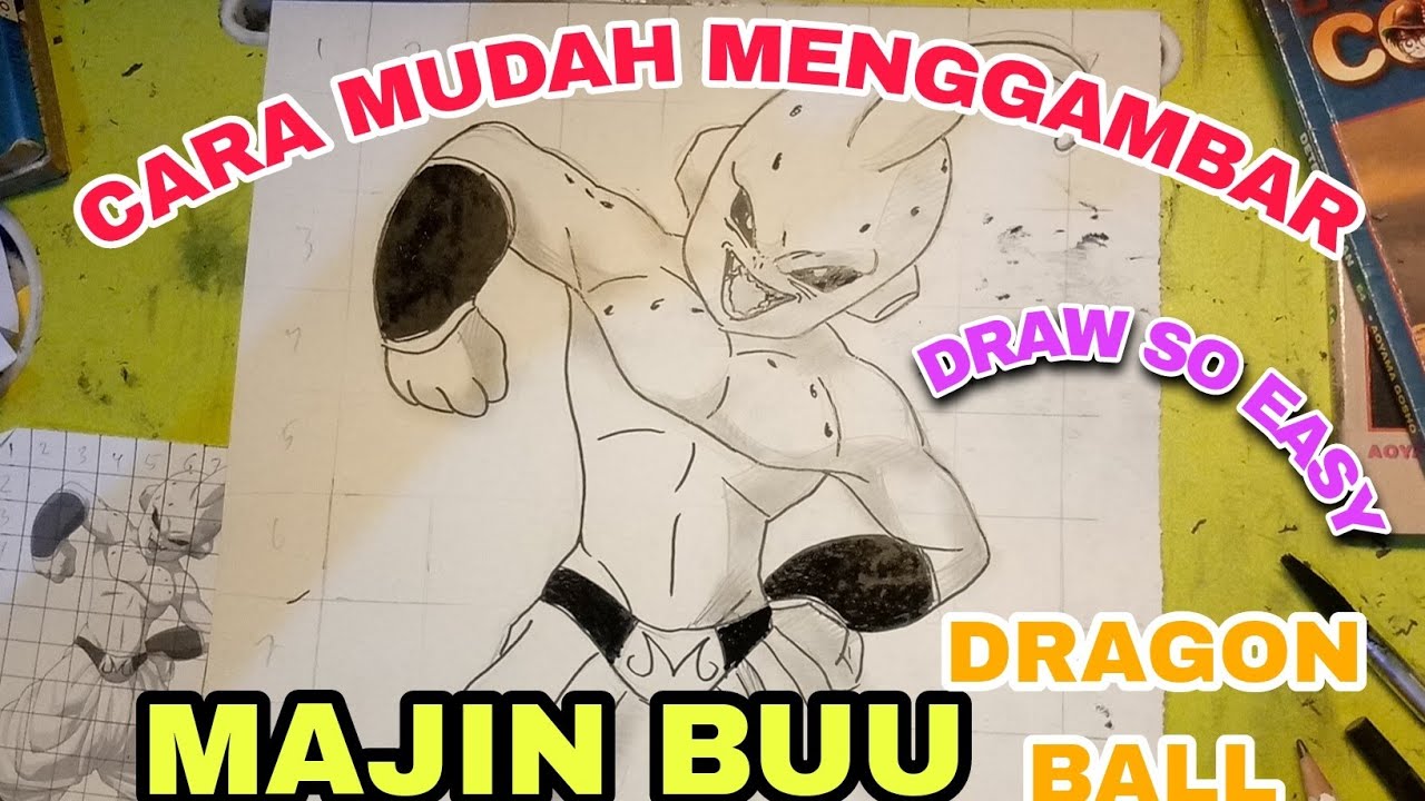 how to draw Majin Buu. cara mudah menggambar anime dragon ball. draw so ...
