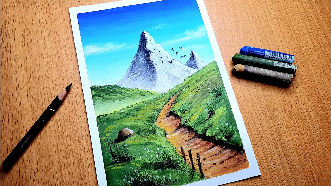 Simple Oil Pastel Landscape For Beginners / Mountain View / Pastel ...