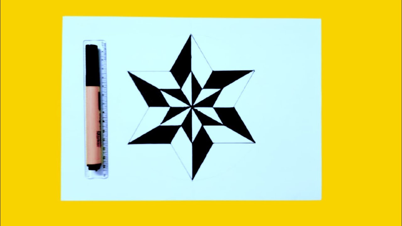 How to Draw Six Pointed Geometric Star Drawing || Six point star ...