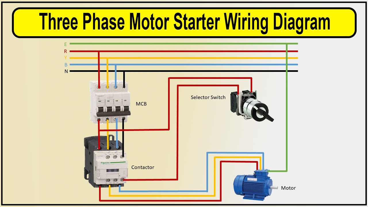How To Make Three Phase Motor Starter Wiring | Electric motor starter ...