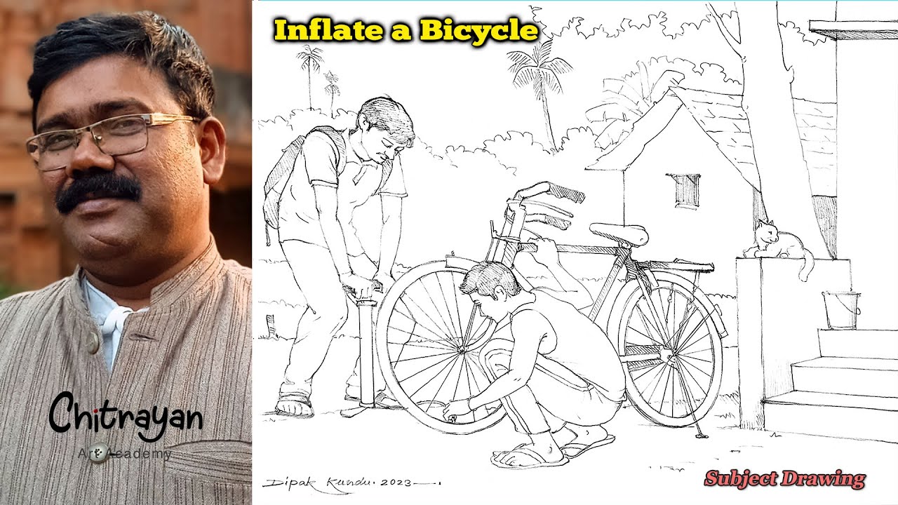 Inflate a Bicycle Drawing Sketch | How To Draw Inflate a Bicycle ...