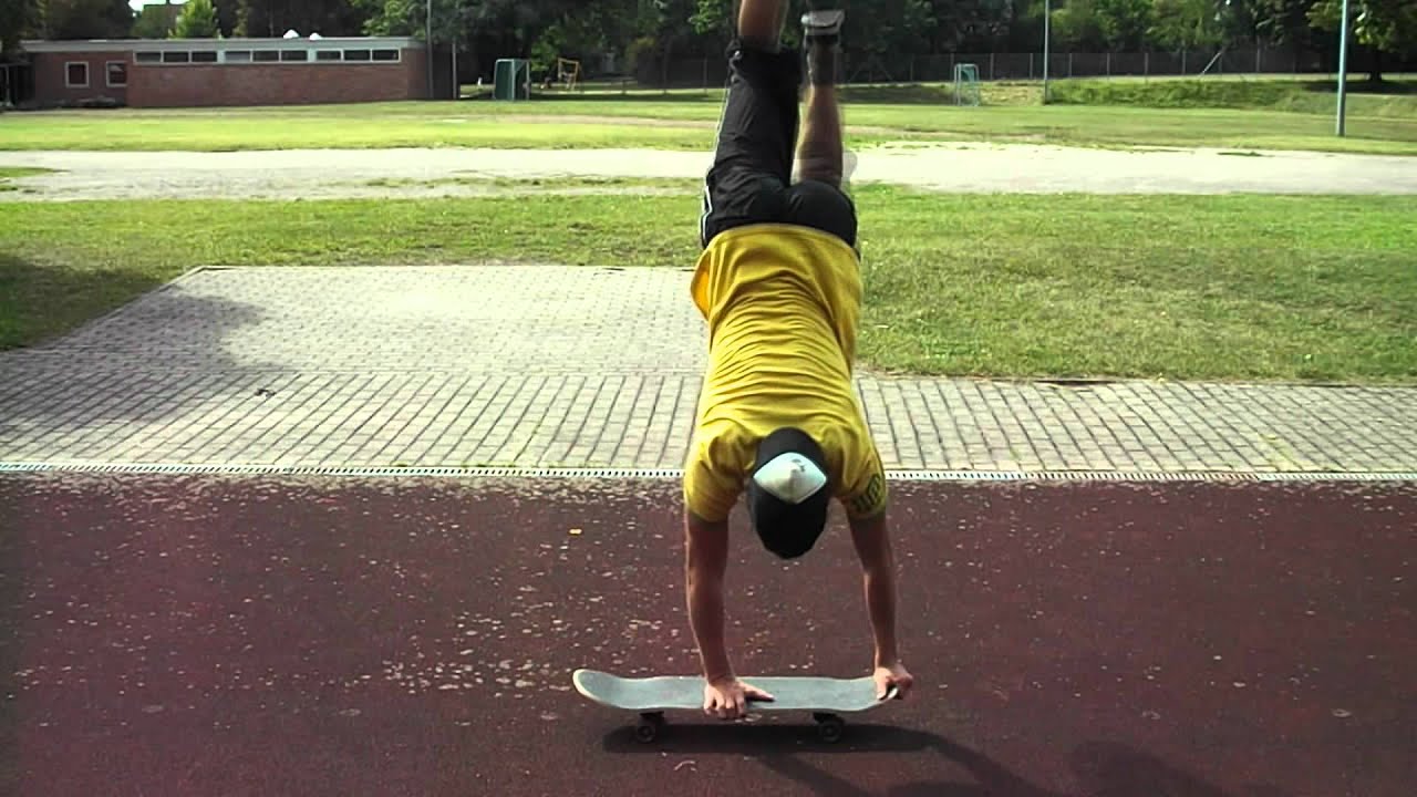 One handed Handstand flip (Skateboard) August 2012 - YouTube