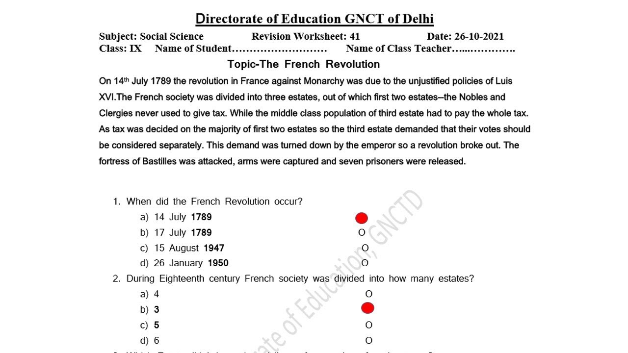 Social Science Worksheet 41 Class 9 (26/10/21) English Medium ...