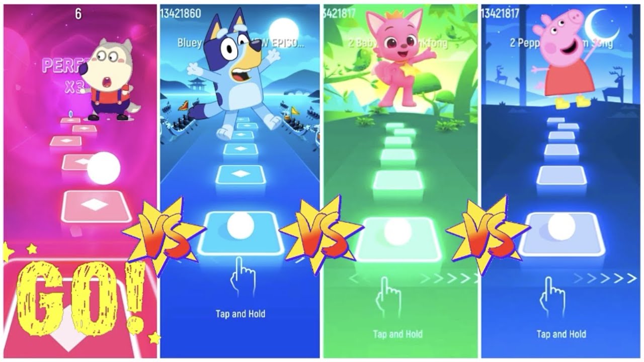 🏆WWW? 🤔Wolfoo Family vs Bluey vs Pinkfong vs Peppa Pig | Tiles Hop ...
