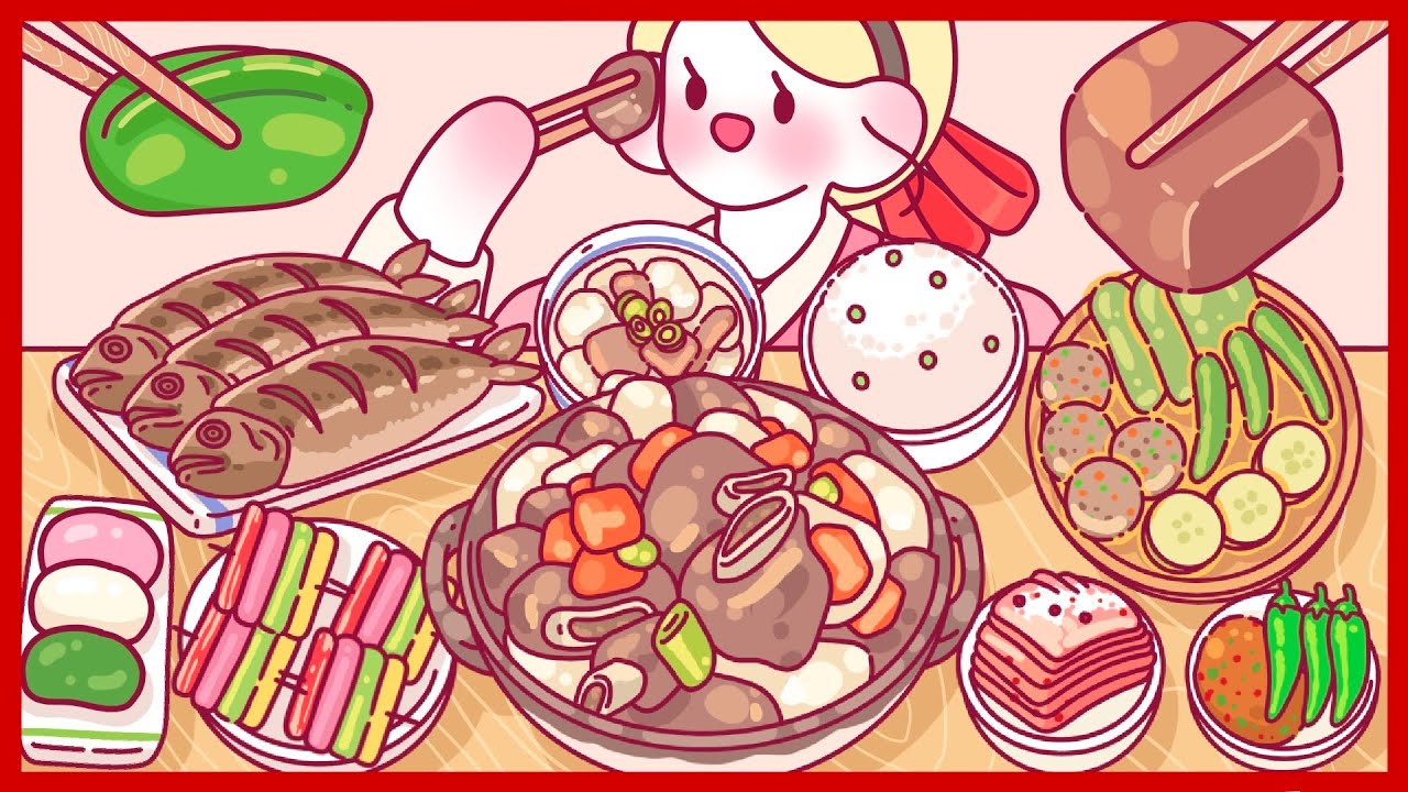 추석 음식 애니 먹방 ASMR / animation mukbang ASMR - YouTube