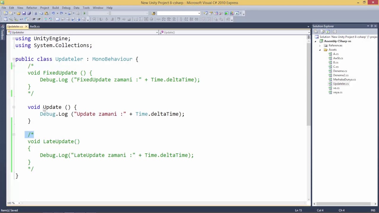 Unity Ders 23 Update() LateUpdate() FixedUpdate() - YouTube