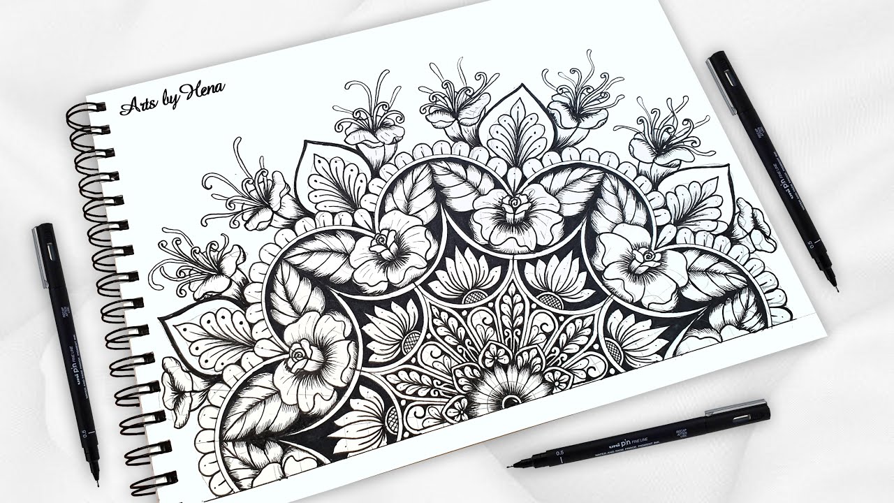 Mandala Art Mix With Flowers || How To Draw Mandala Art For Beginners ...