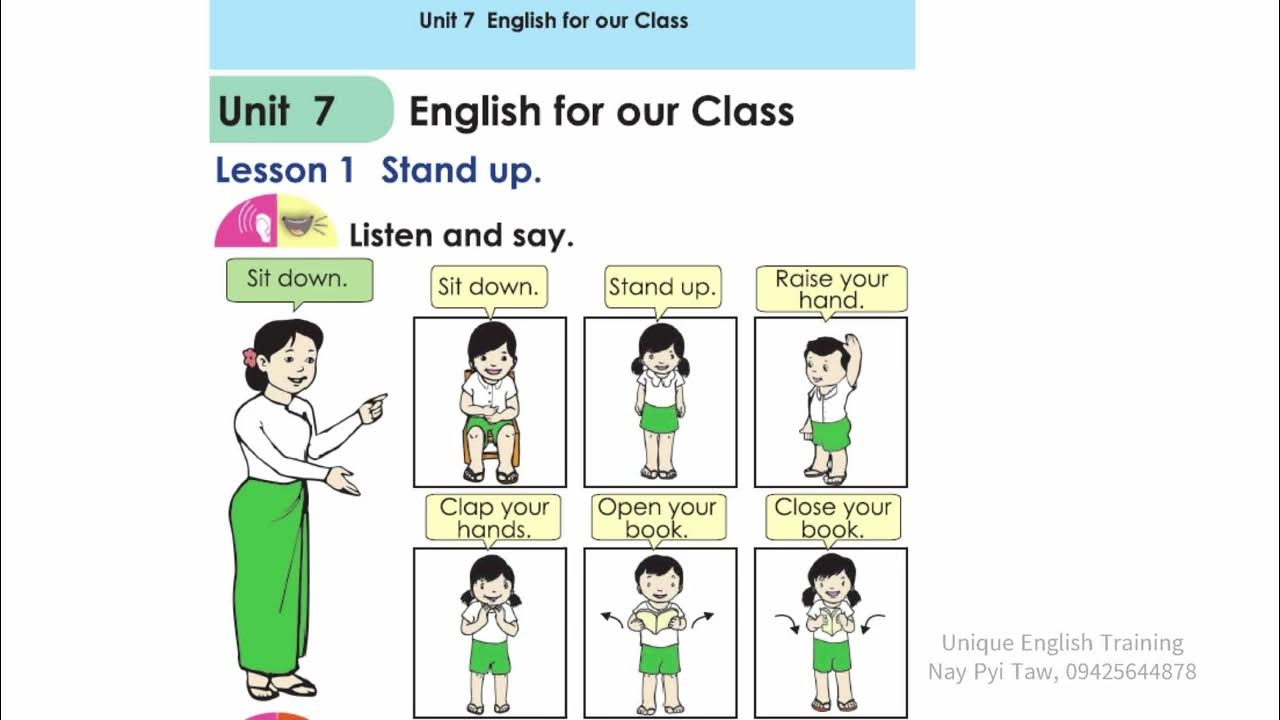 Grade 1 English အင်္ဂလိပ်စာ သင်ရိုးသစ် Unit 7 Lesson 1 English For Our Class လိုက်ဆိုပ