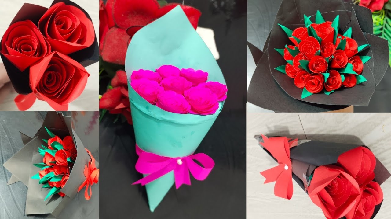 3 Easy Paper Rose Flower Bouquet / DIY Crafts Easy Paper Flower Bouquet ...