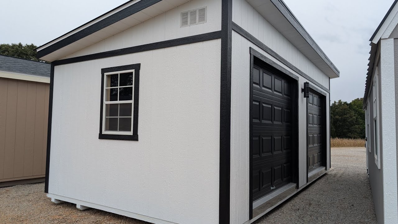 12x24 size Modern Escape Shed with Double Garage Style - YouTube
