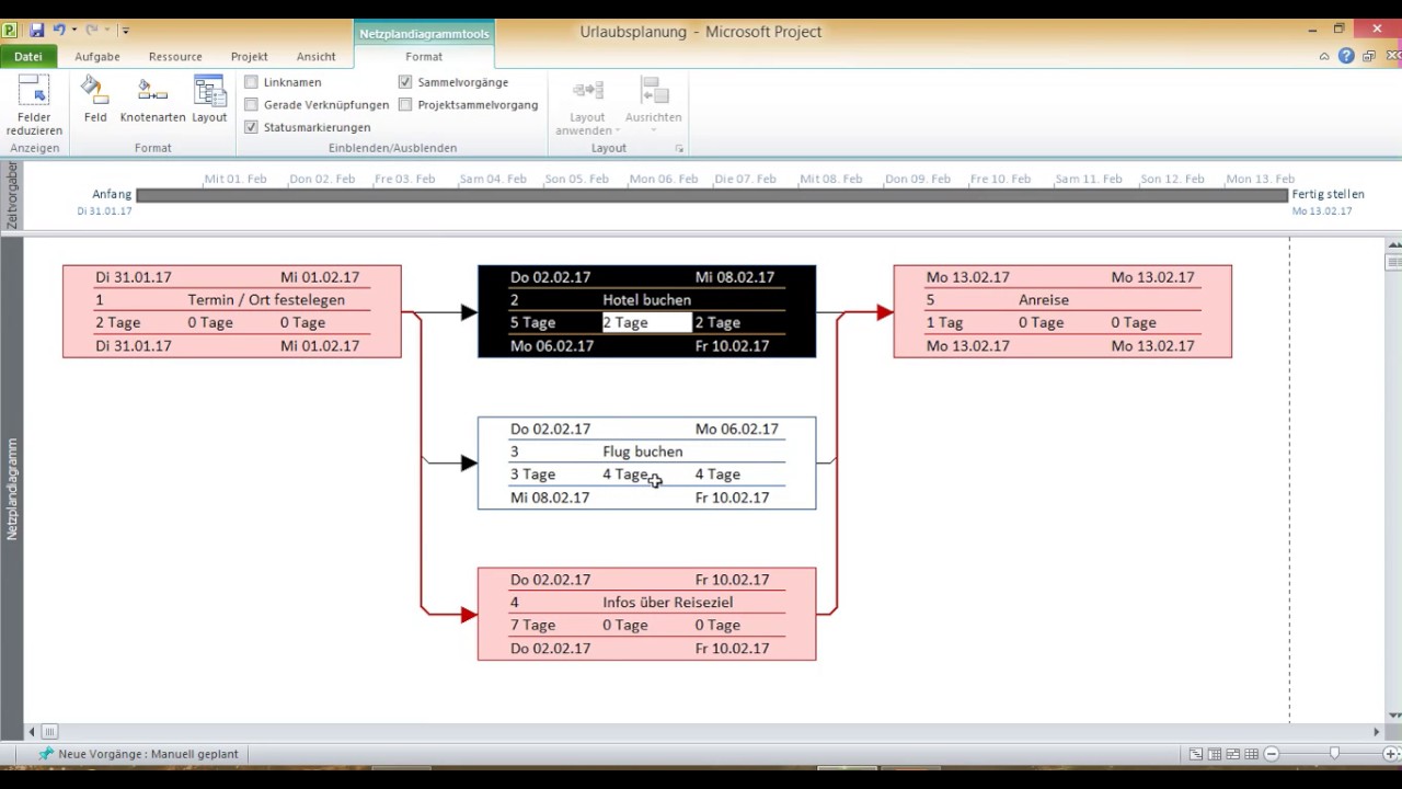Darstellung der Pufferzeiten im Netzplan mit Hilfe von MS-Project - YouTube