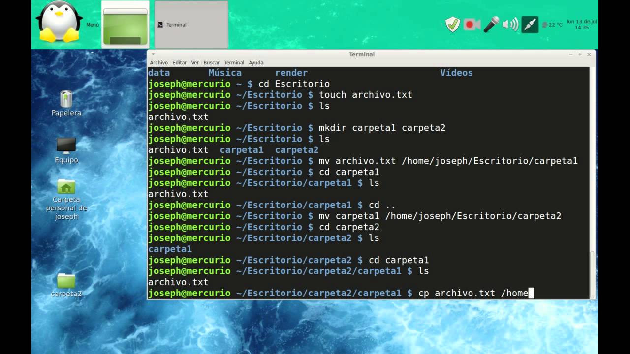 copiar, pegar, mover, eliminar desde la terminal de linux mint 17 - YouTube