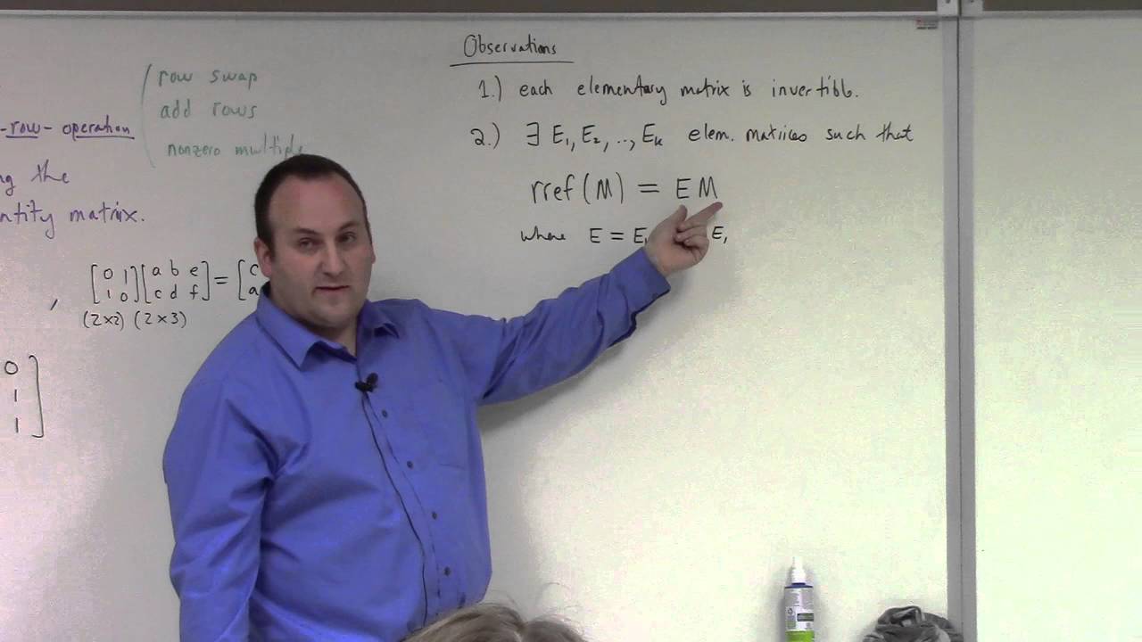 Linear Algebra: Jan 27, elementary matrices, theorem(s) of ...