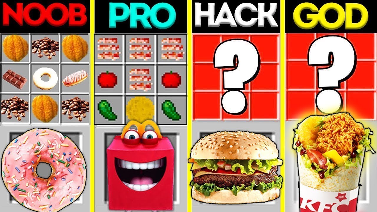 Minecraft Battle: FAST FOOD CRAFTING CHALLENGE - NOOB vs PRO vs HACKER ...