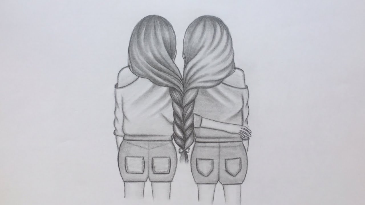 Best friends pencil Sketch Tutorial || How To Draw Two Friends Hugging ...