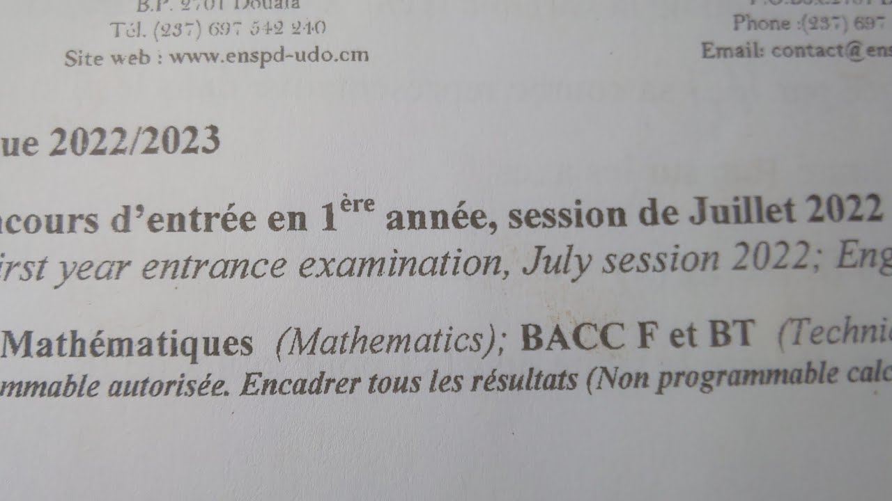 Épreuve complète du concours de polytech de Douala 2022 niveau Bac F et ...