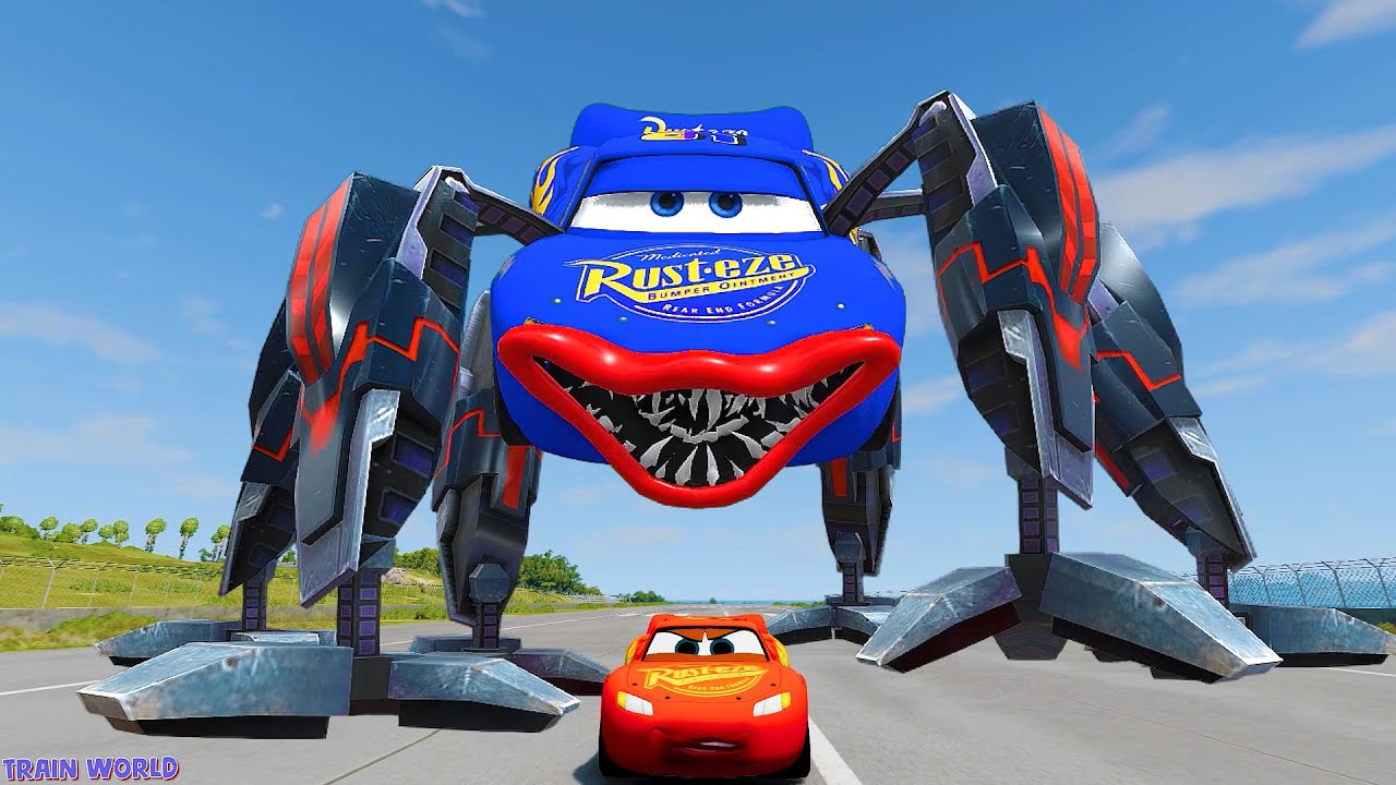 Escape From The Lightning McQueen Eater Giant Robot | Car VS Lightning ...
