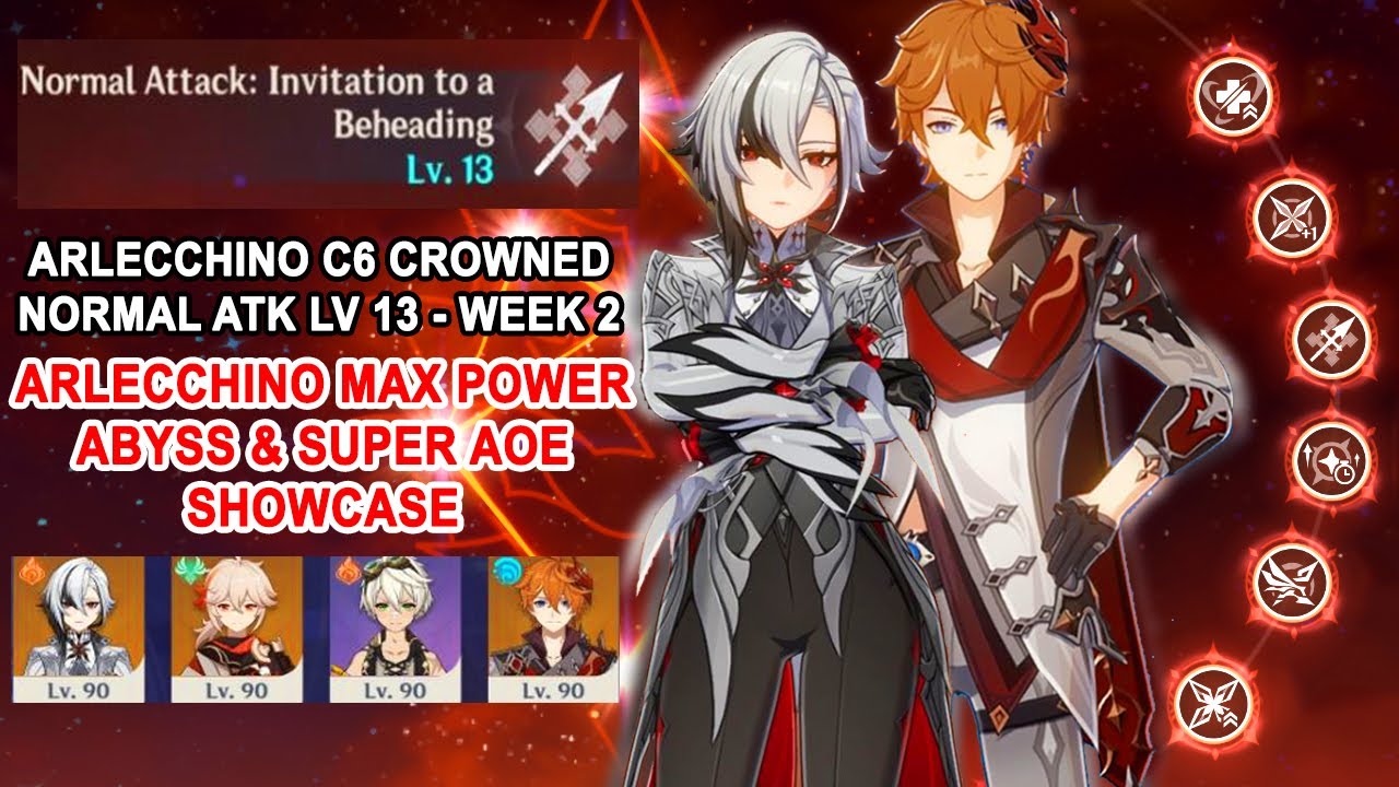 Arlecchino C6 Crowned Normal Atk Lv 13 with Childe - Max Power Abyss ...