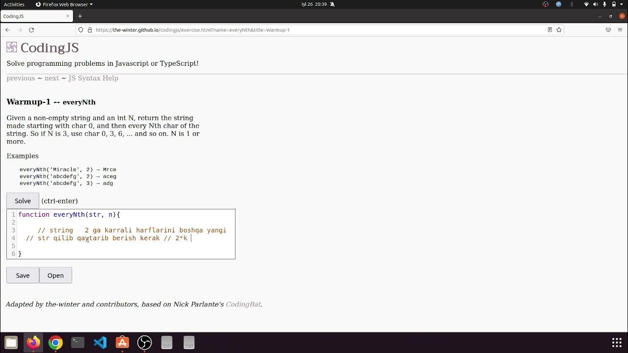 Warmup 1 everyNth Javascript solution - YouTube