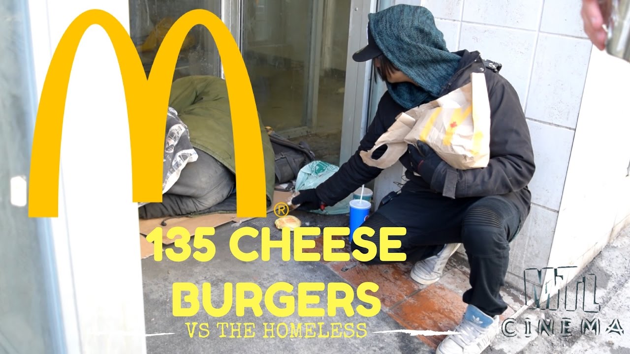 135 CHEESE BURGERS VS THE HOMELESS - YouTube