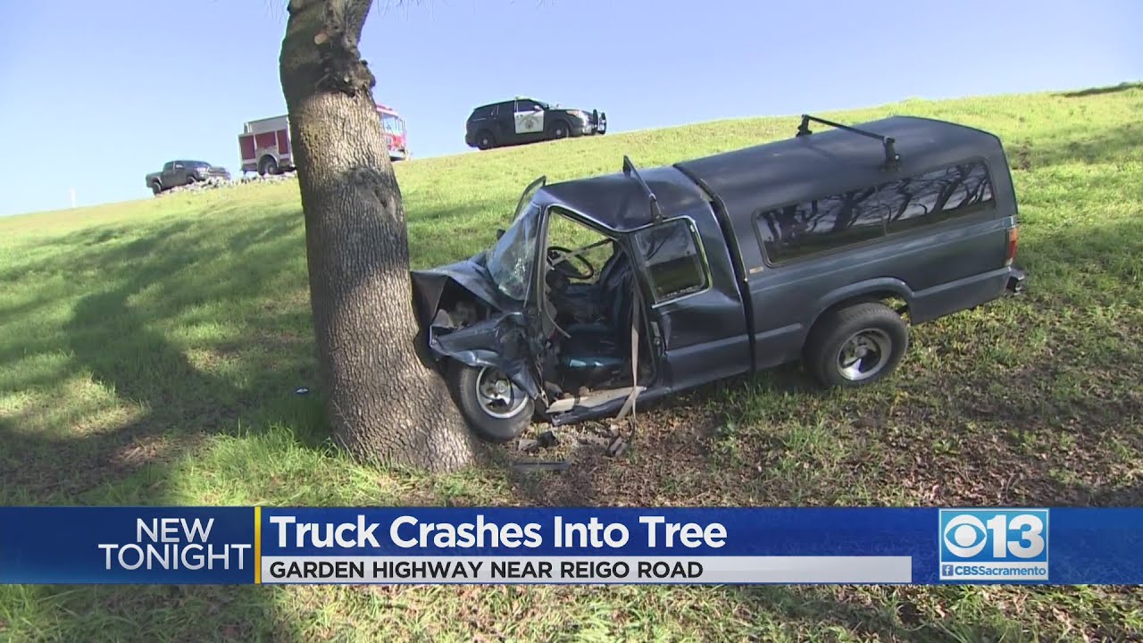 Truck Crashes Into Tree Off Garden Highway - YouTube