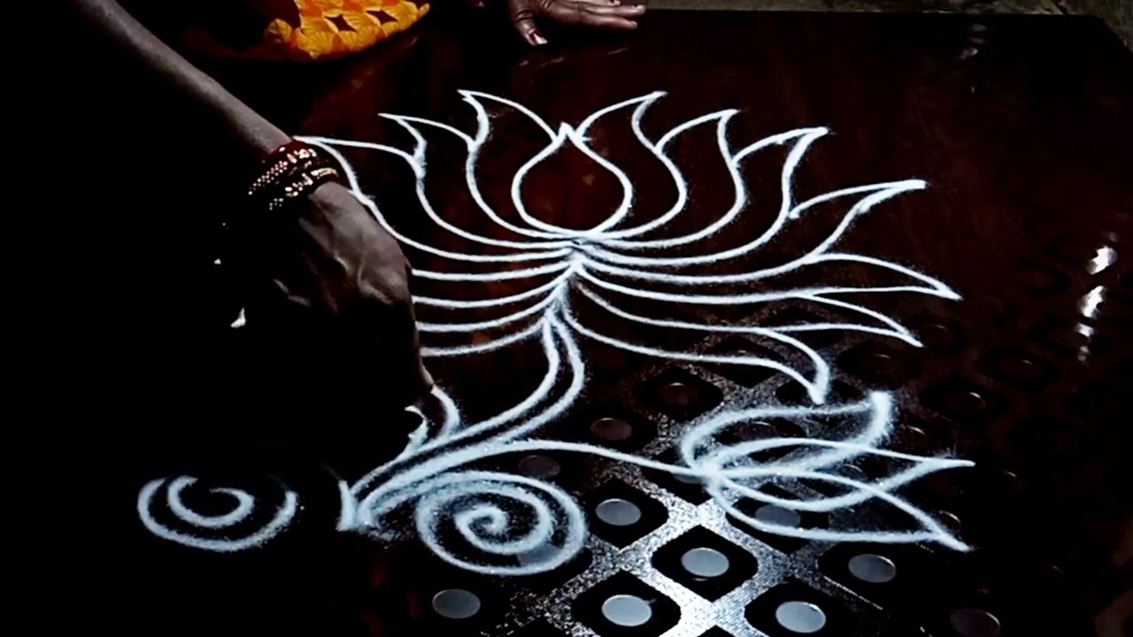 free hand kolam | laxmi kolam rangoli | easy rangoli | Lotus kolam ...