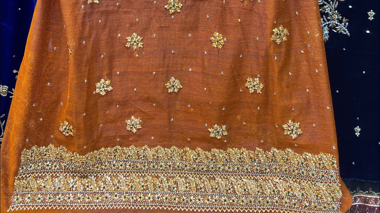 Rust khadi net fabric golden dark sea green french note gala and Daman ...