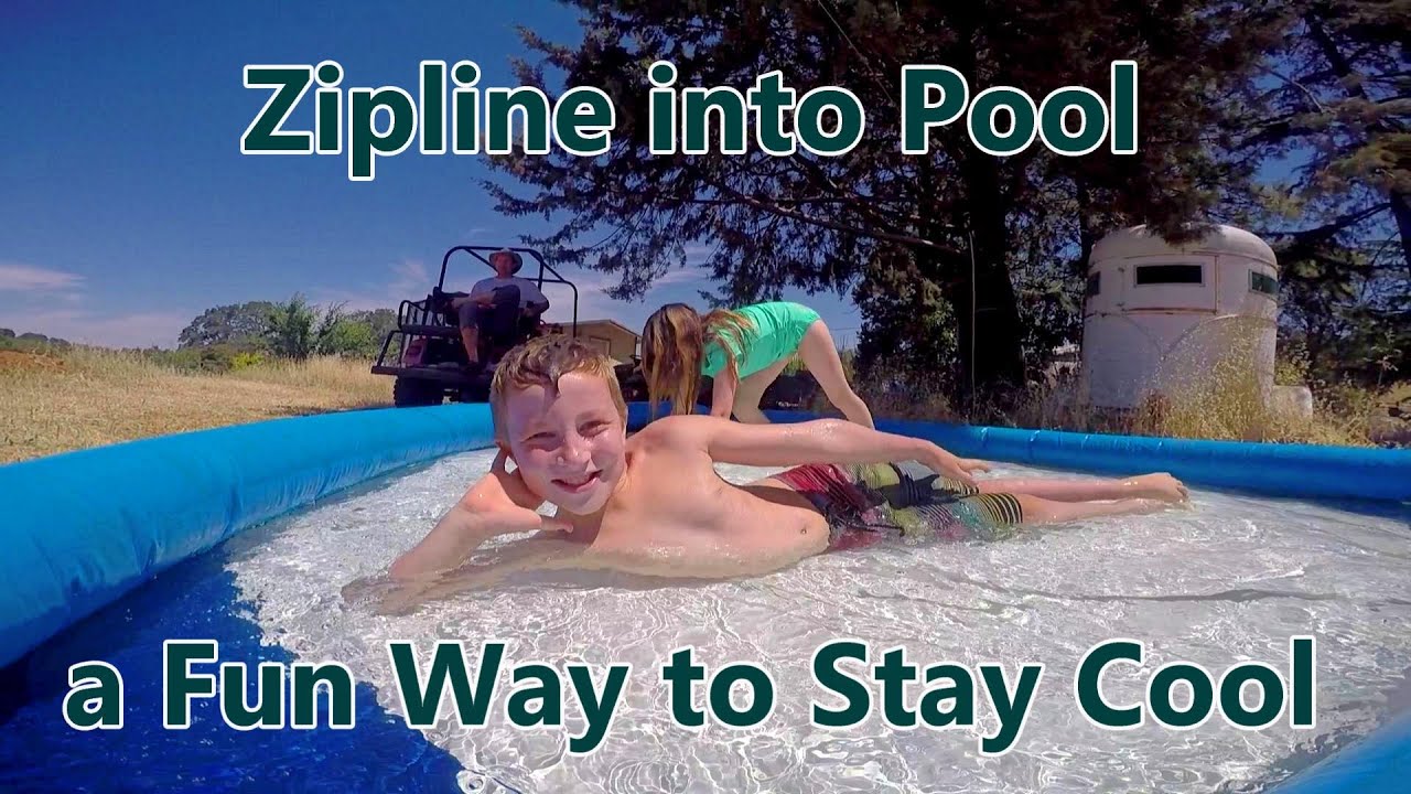 Kids set up pool and zipline into it with Grandie - YouTube