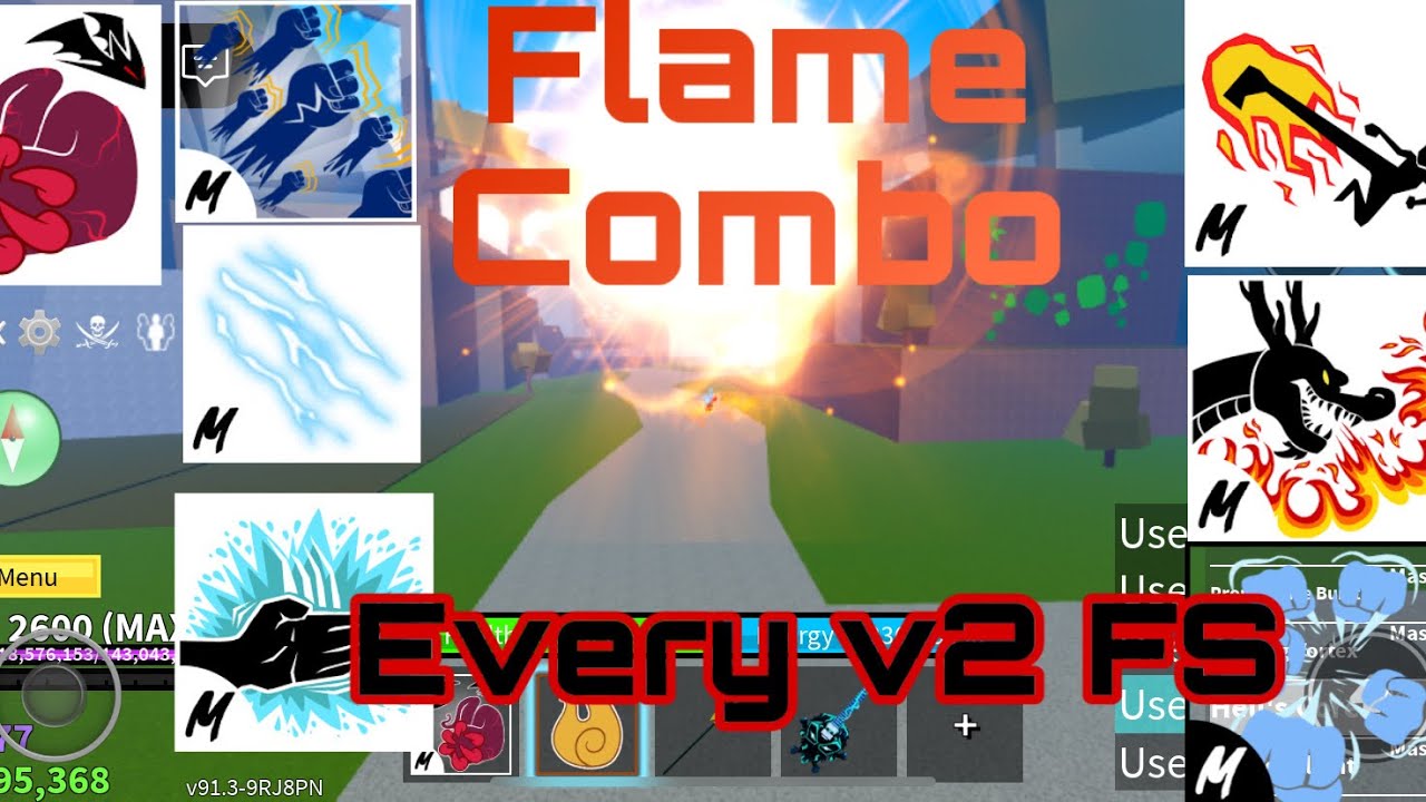 I did a flame combo with every v2 fighting style in blox fruits ...