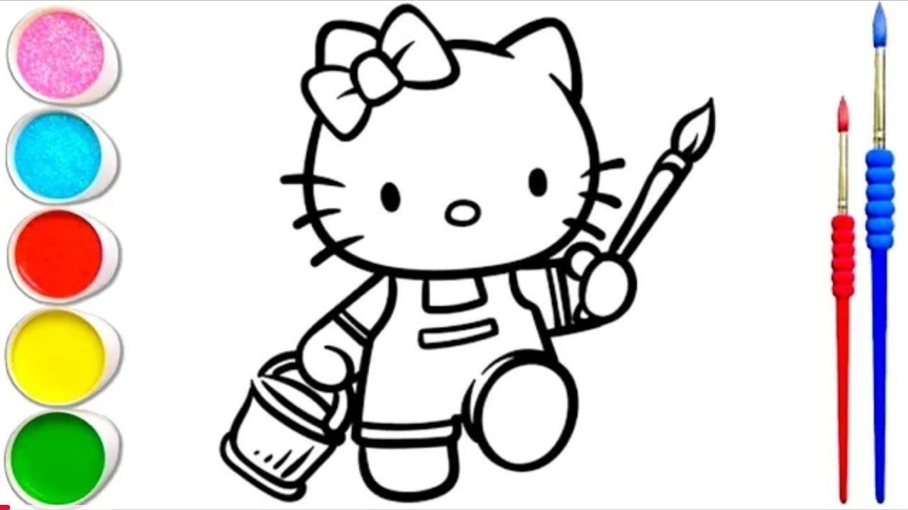 Hello Kitty Doing Painting Drawing Painting Coloring Step By Step - YouTube