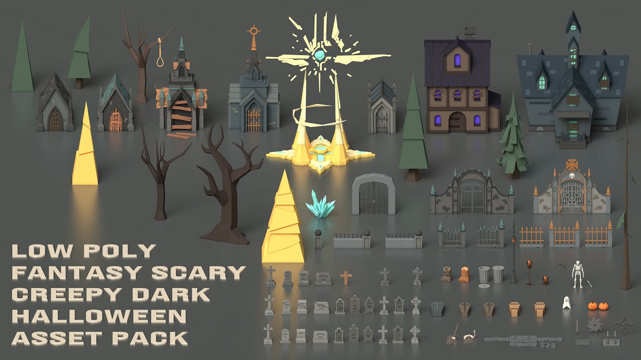 Low Poly Scary Creepy Dark Halloween Asset Pack — Asset Overview ...
