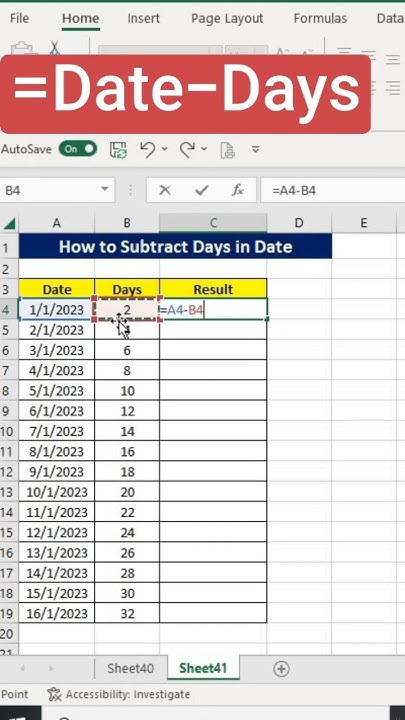 Subtract Days in Date #excel #msexcel #msexceltutorial #shortsvideo #msexceltricks #shorts # ...