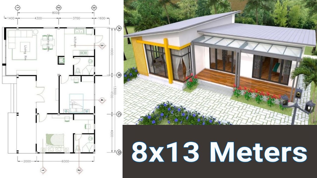 House design plan 8x13m with 2 Bedrooms - YouTube